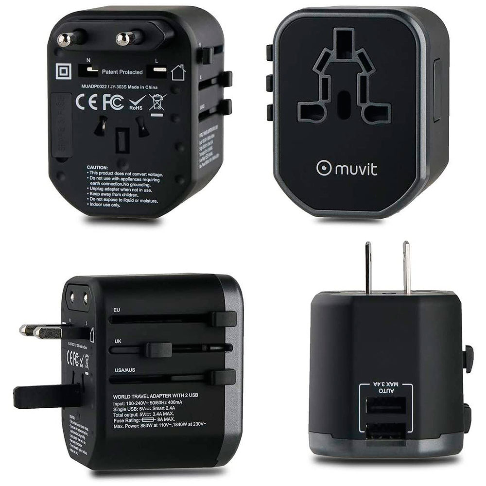 Adaptador Viaje Universal Negro y Gris Muvit 2 USB 5 v 3,4 a| SERVEI ...